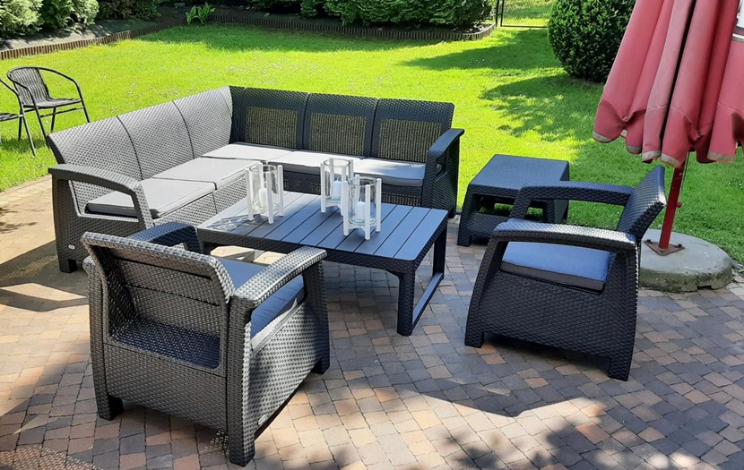 Curver Corfu Relax Set cappuccino narożnik tarasowy - Meblobranie.pl